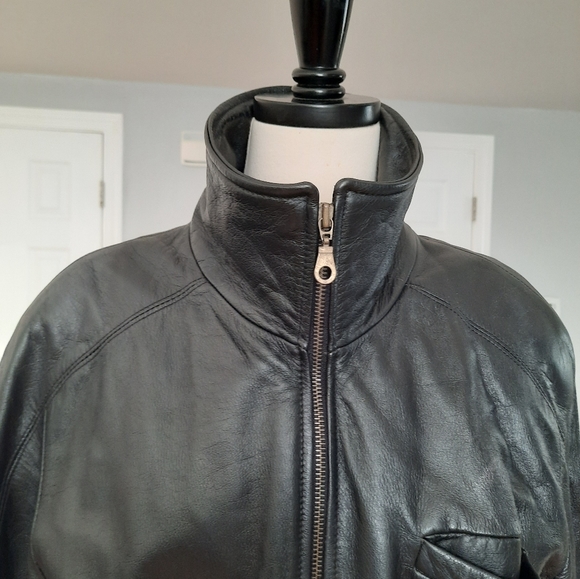 Outbrook | Jackets & Coats | Vintage High Neck Belted Black Leather ...